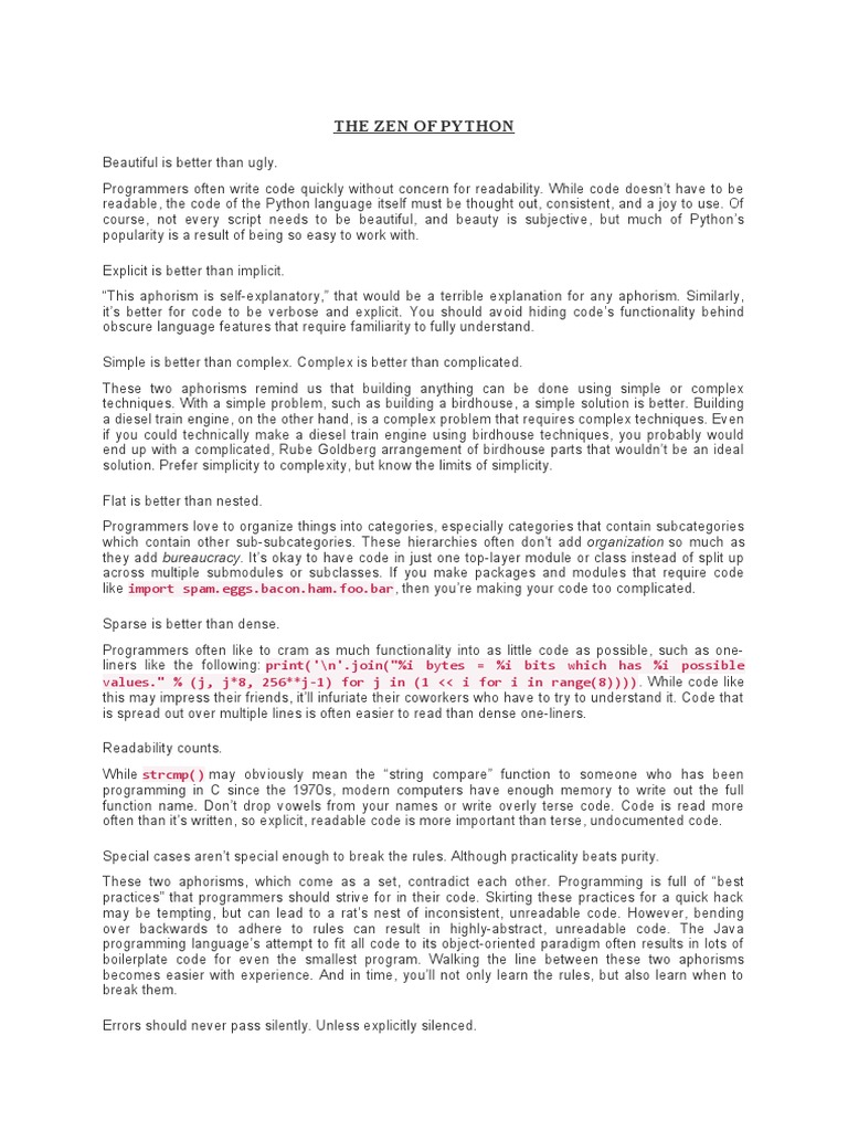 The Zen Of Python Pdf Python Programming Language Module Mathematics