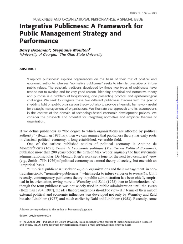 MoultonyBozeman2011 Publicness-Strategic Public Management | PDF ...