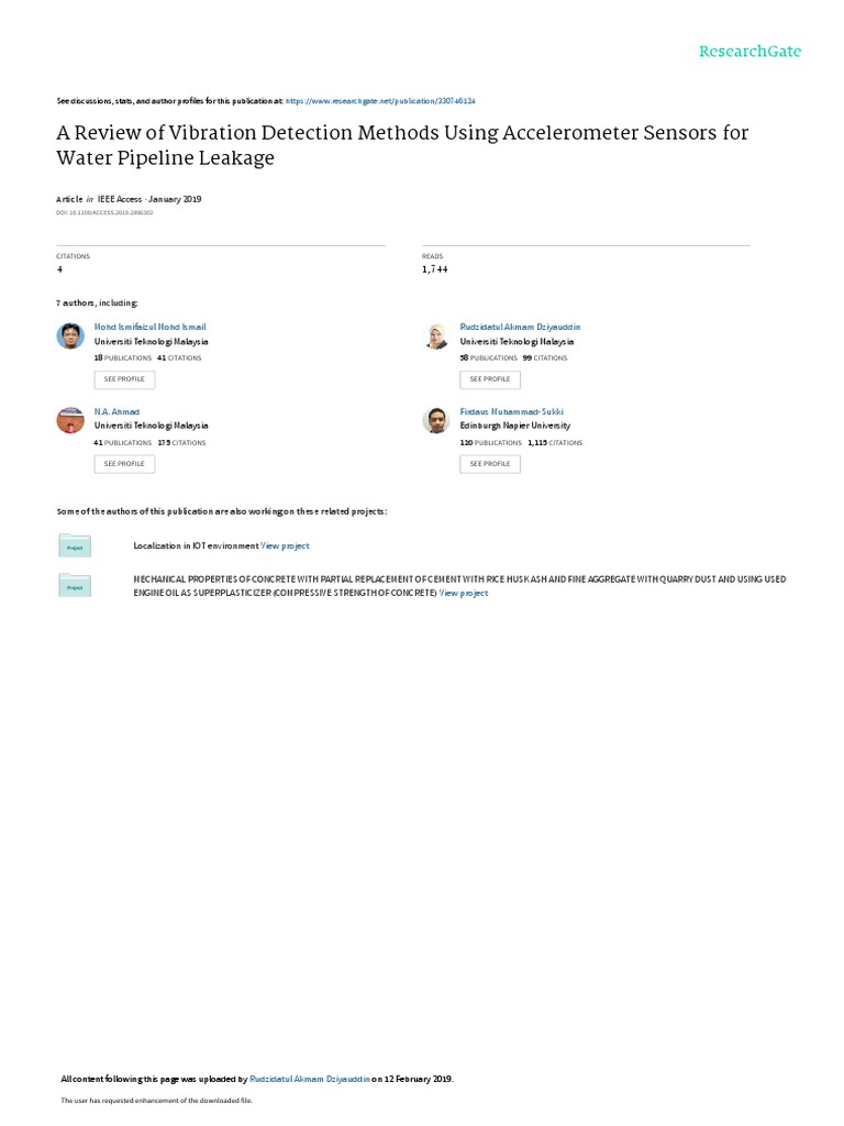 A Review Of Vibration Detection Methods Using Accelerometer Sensors For Water Pipeline Leakage