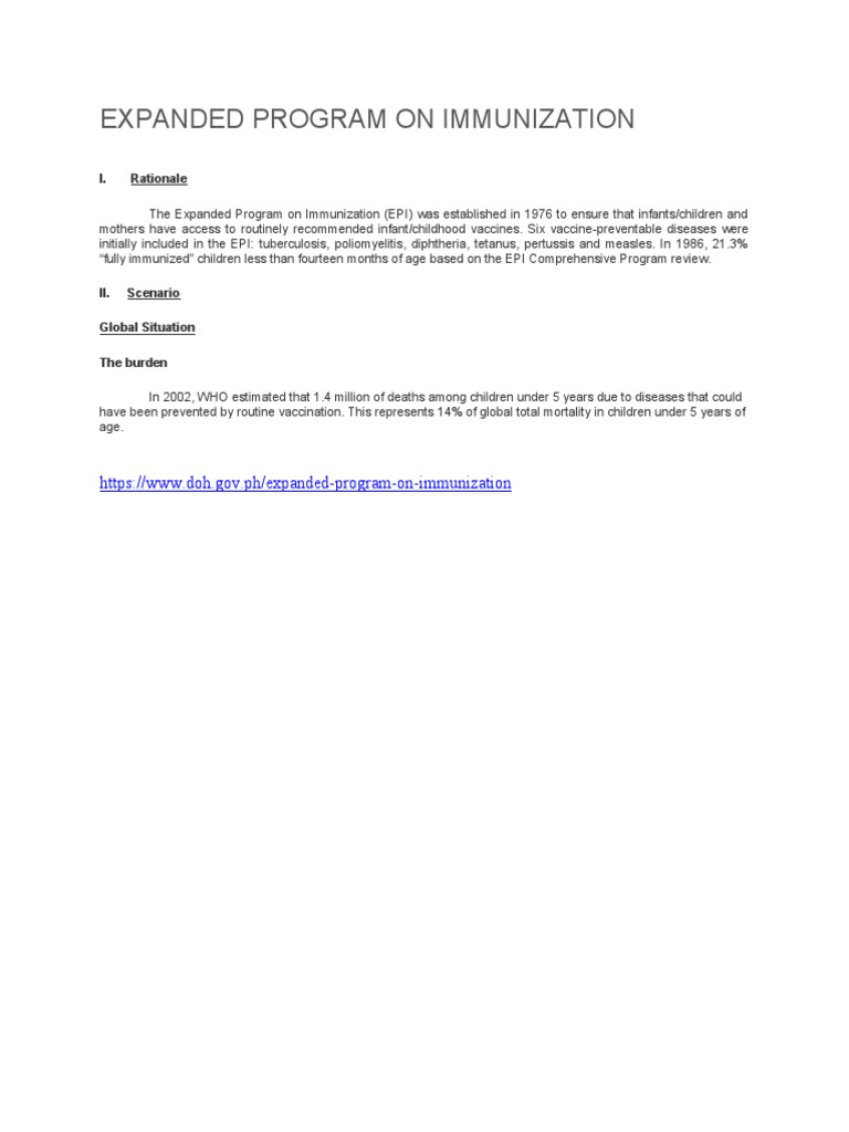 Expanded Program On Immunization: I. Rationale | PDF