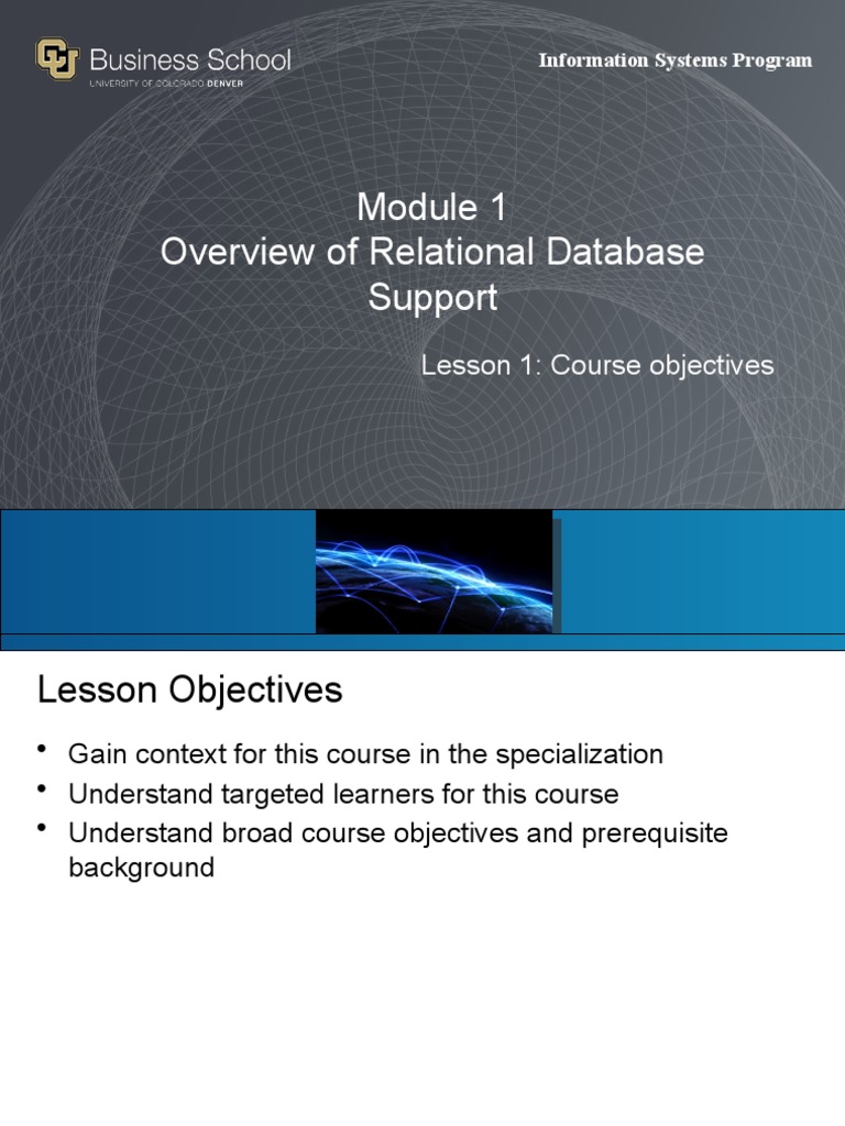 Overview of Relational Database Support: Lesson 1: Course Objectives ...