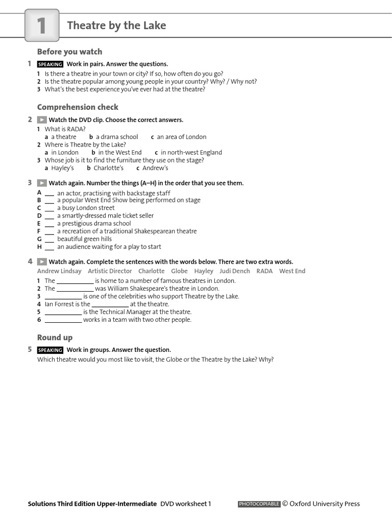 Solutions 3rd Edition Upper-Intermediate Video Worksheets PDF | PDF ...