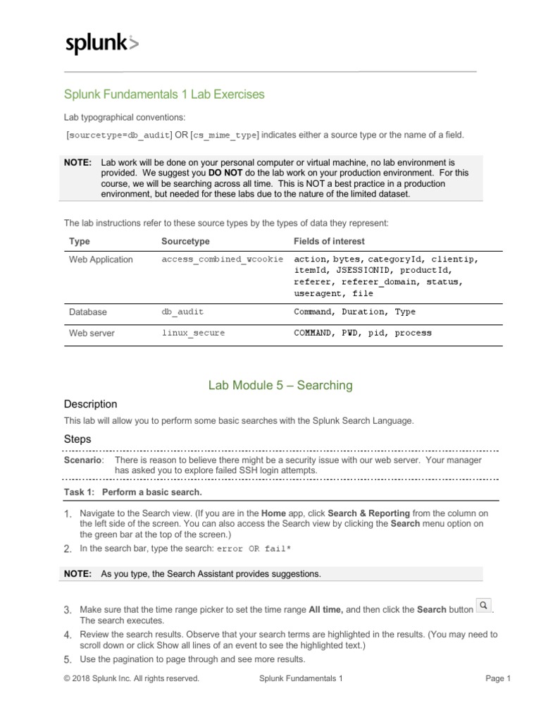 Splunk Fundamentals 1 Lab Exercises | PDF | Web Application | World Wide Web