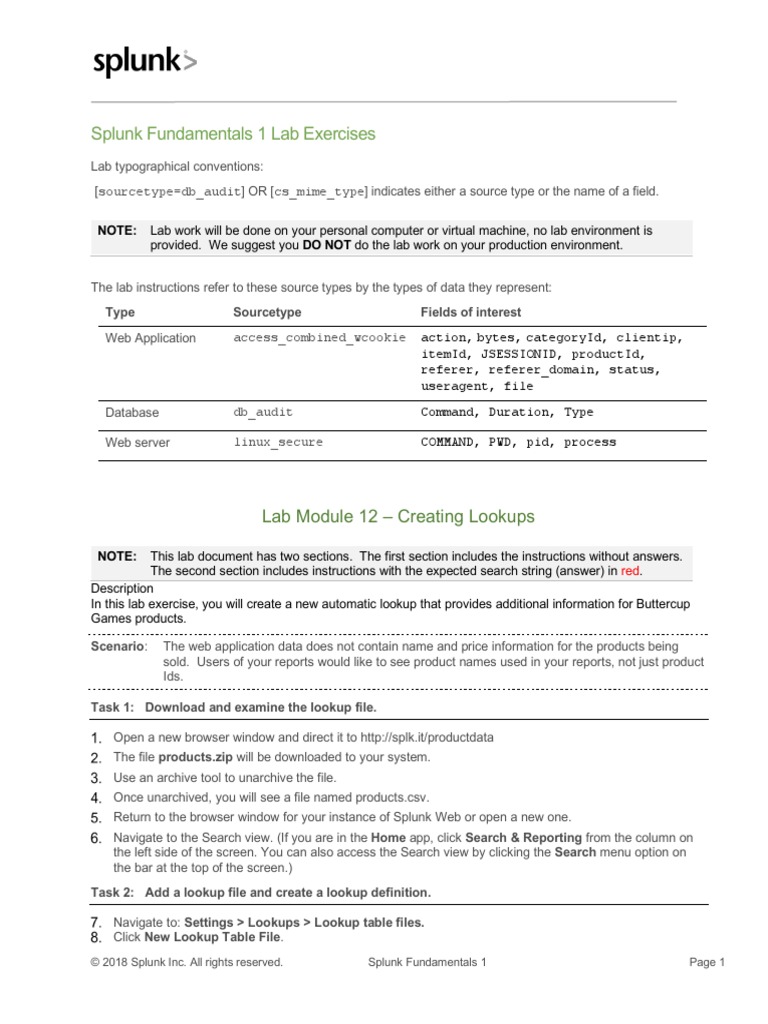 Splunk Fundamentals 1 Lab Exercises: Lab Module 12 - Creating Lookups | PDF | Web Application ...