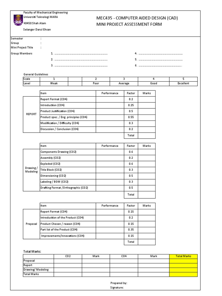 Mec435 - Computer Aided Design (Cad) Mini Project Assessment Form | PDF ...