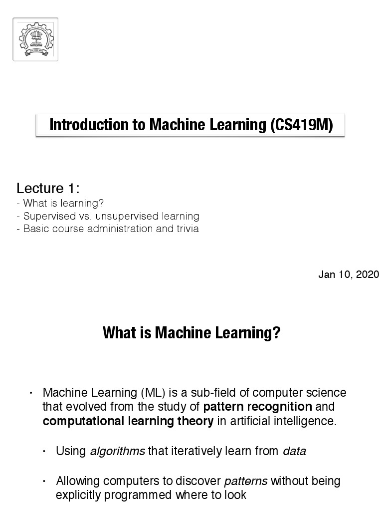 Introduction To Machine Learning (CS419M) | PDF | Machine Learning | Artificial Intelligence
