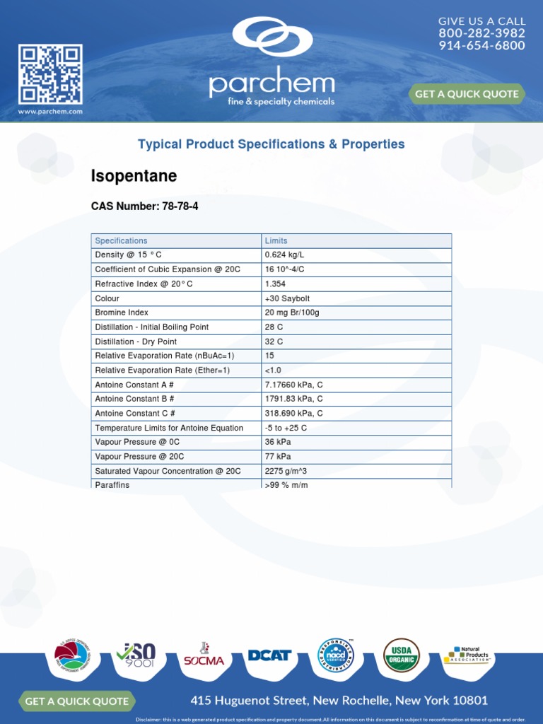 Isopentane: Typical Product Specifications & Properties | PDF