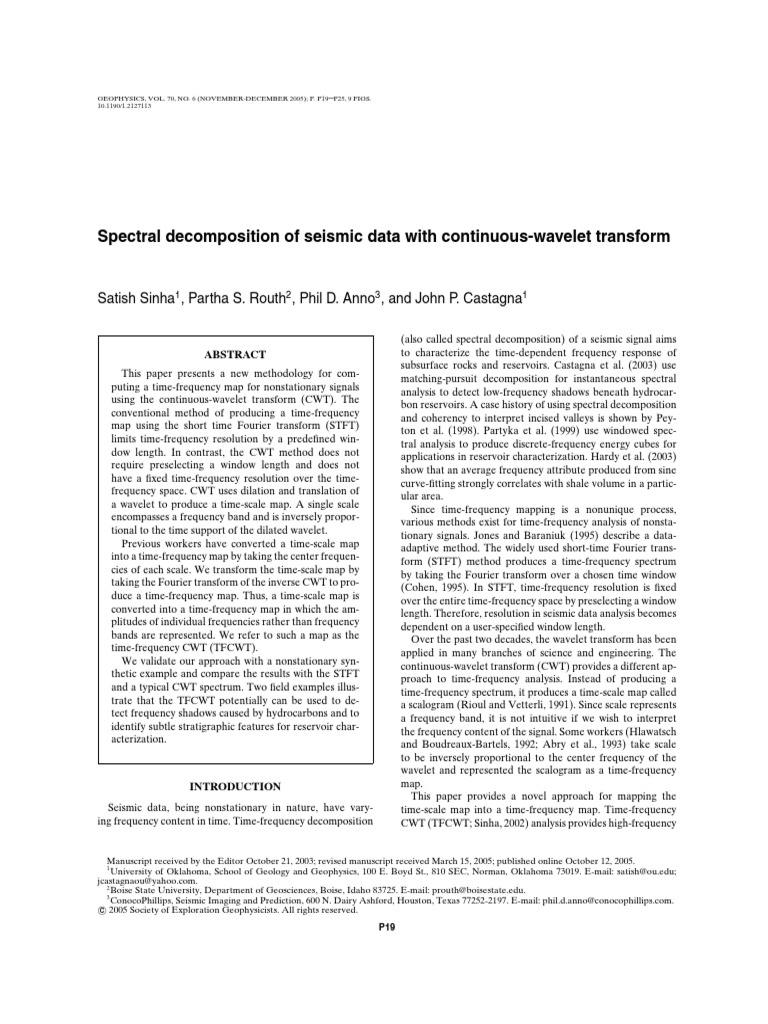 Spectral Decomposition of Seismic Data With Continuous-Wavelet ...