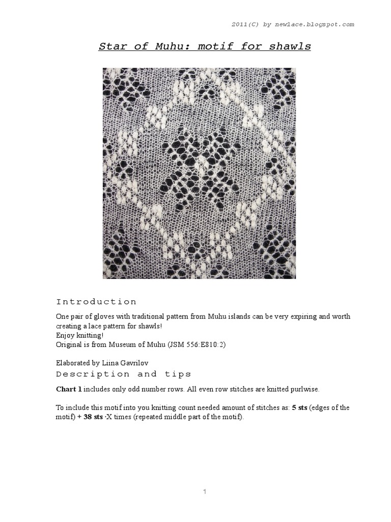 Star of Muhu: Motif For Shawls: Chart 1 Includes Only Odd Number Rows ...