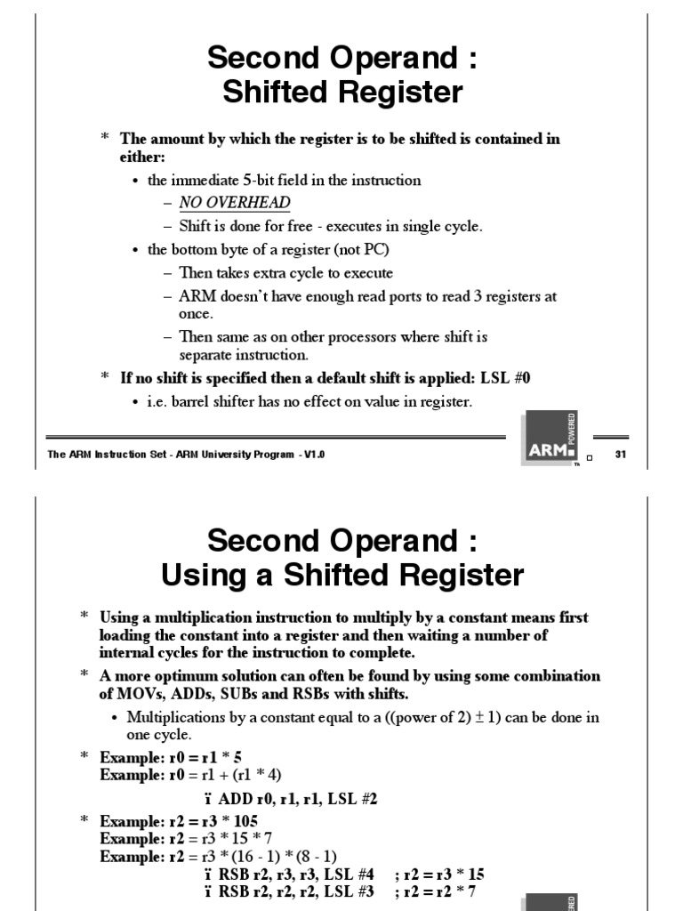 Second Operand: Shifted Register: Either | PDF | Multiplication ...