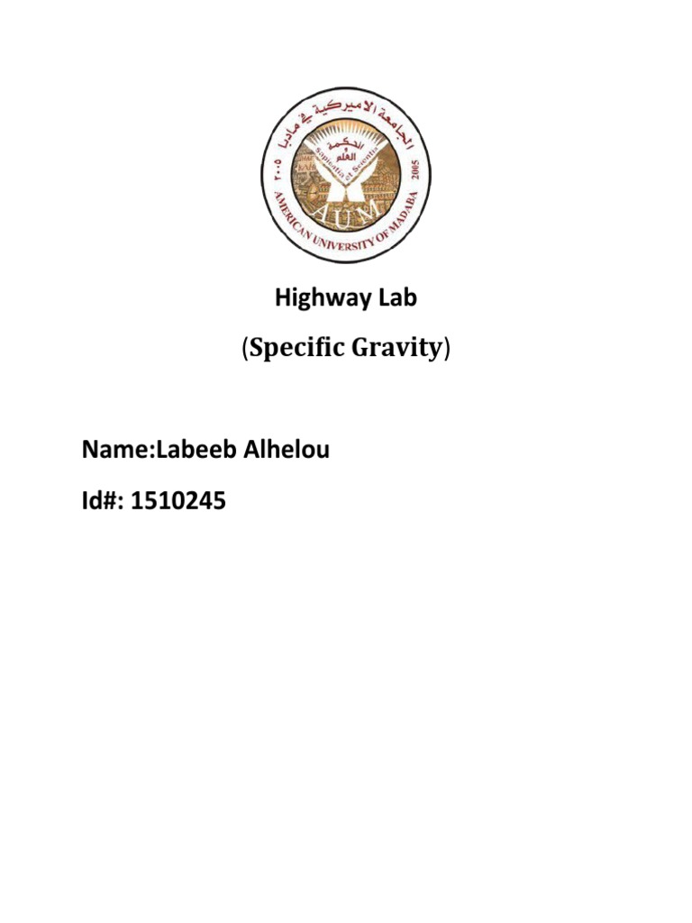 Highway Lab: (Specific Gravity) | PDF | Science | Quantity