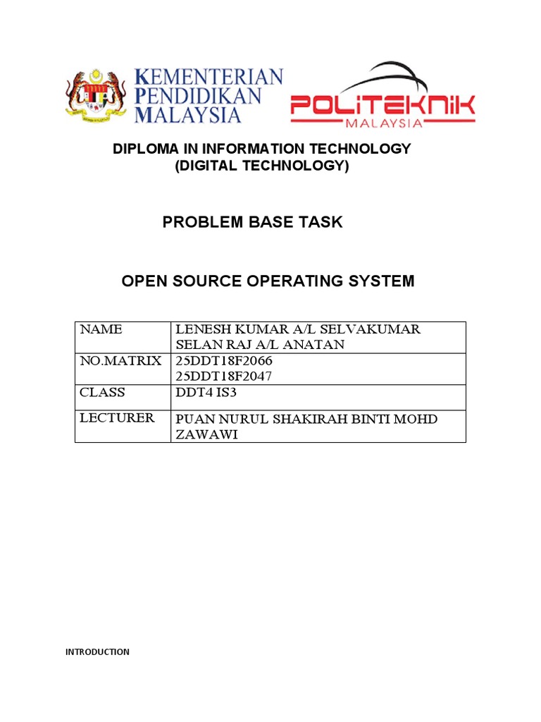 Problem Base Task: Diploma in Information Technology (Digital Technology) | PDF