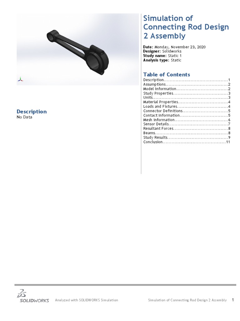 Connecting Rod Design Simulation Results | PDF | Young's Modulus | Density