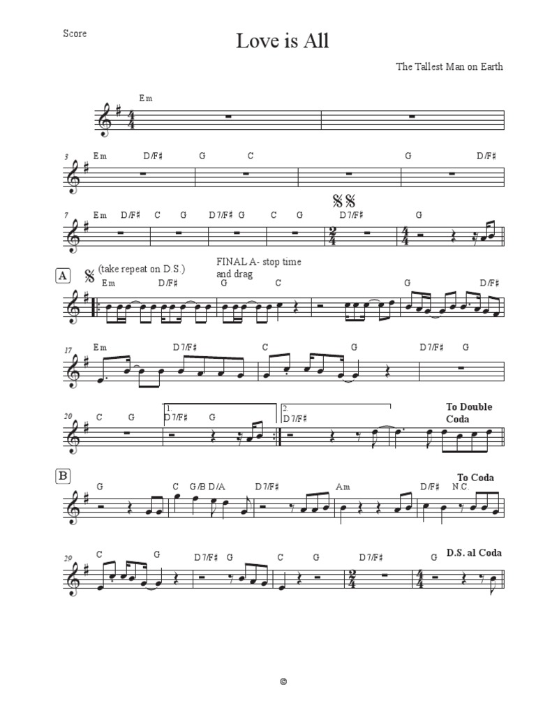 "Love Is All" Lead Sheet | Musical Forms | Musical Compositions