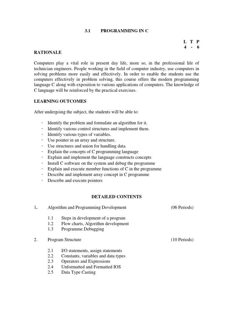 3.1 Programming in C L T P 4 - 6 Rationale | PDF | Data Transmission ...