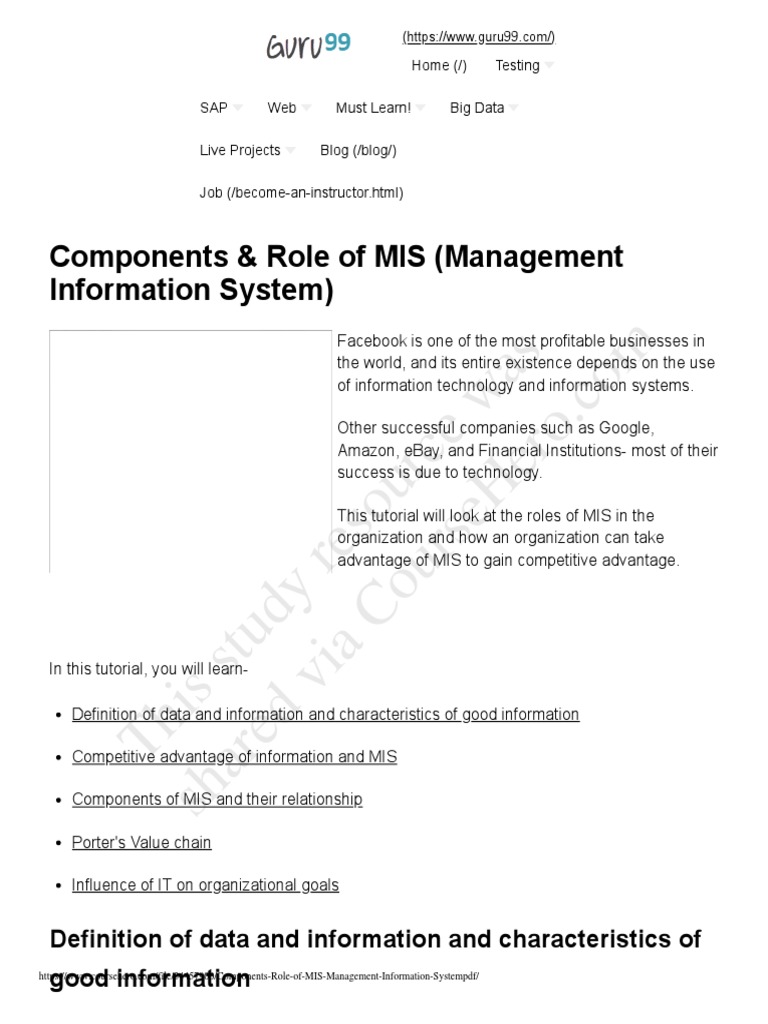 This Study Resource Was: Components & Role of MIS (Management ...