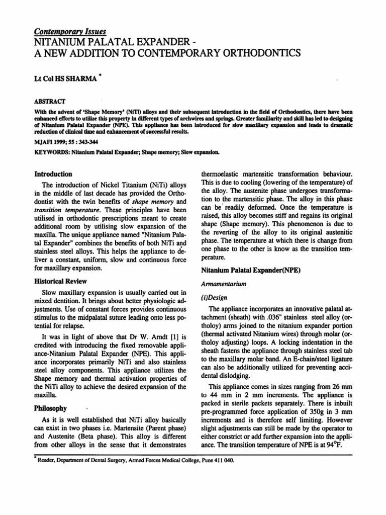 Nitanium Palatal Expander-A New Addition To Contemporary Orthodontics ...