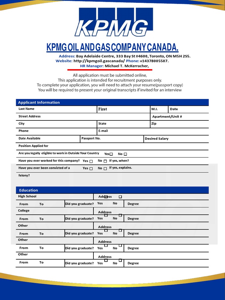 KPMG Oil and Gas Company Canada Job Application Form. | PDF | Justice ...