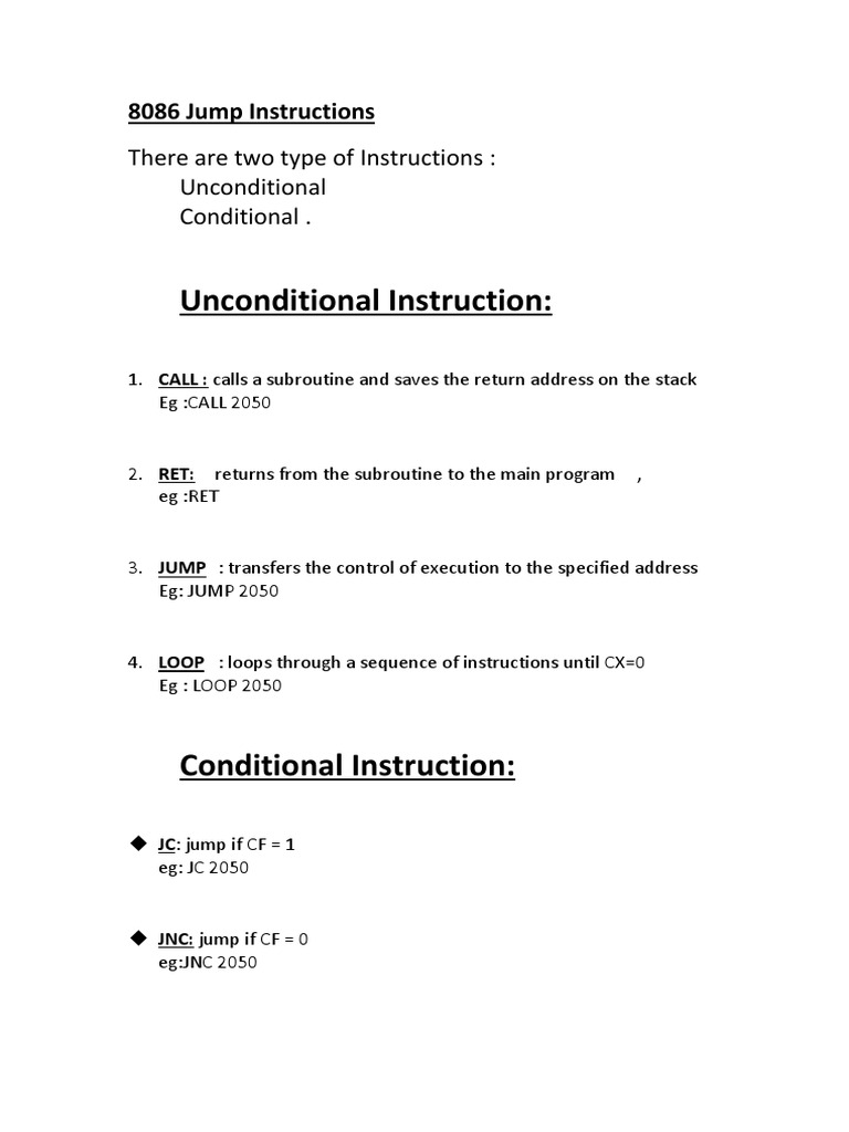 8086 Jump Instructions PDF | PDF