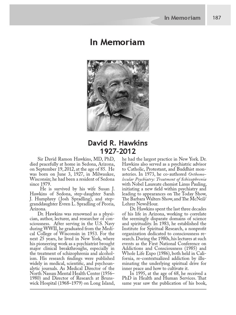 In Memoriam David R. Hawkins 27.4 | PDF | Psychiatry | Health Care