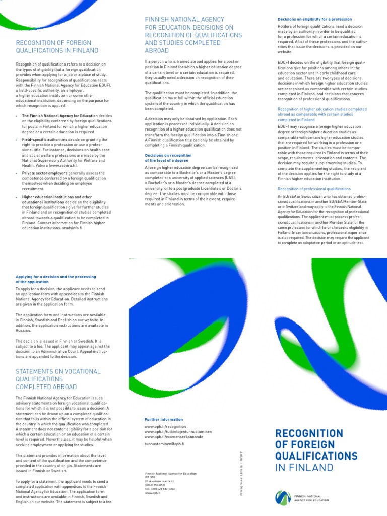 Foreign Qualifications Recognition in Finland | PDF | Academic Degree ...
