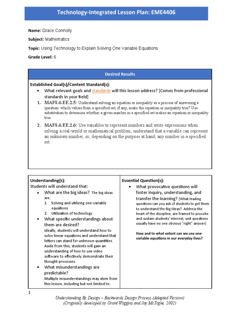 Ubd Lesson Plan Template 1 | PDF | Educational Assessment | Equations