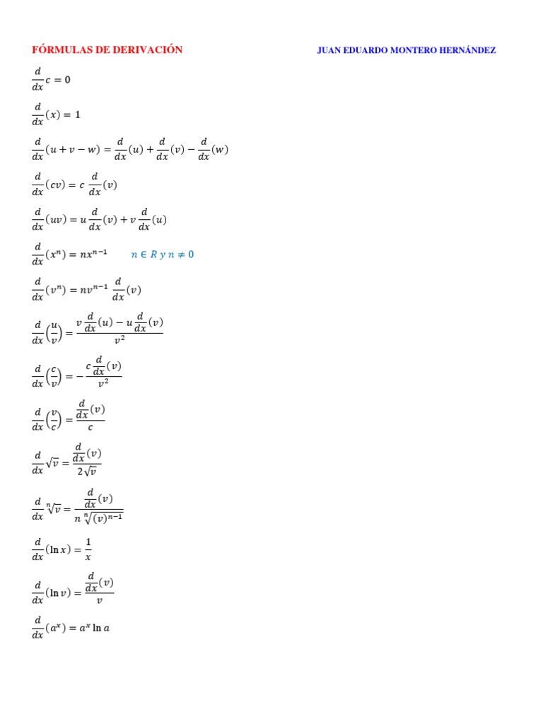 Formulario de Cálculo Integral y Diferencial | PDF | Integral ...