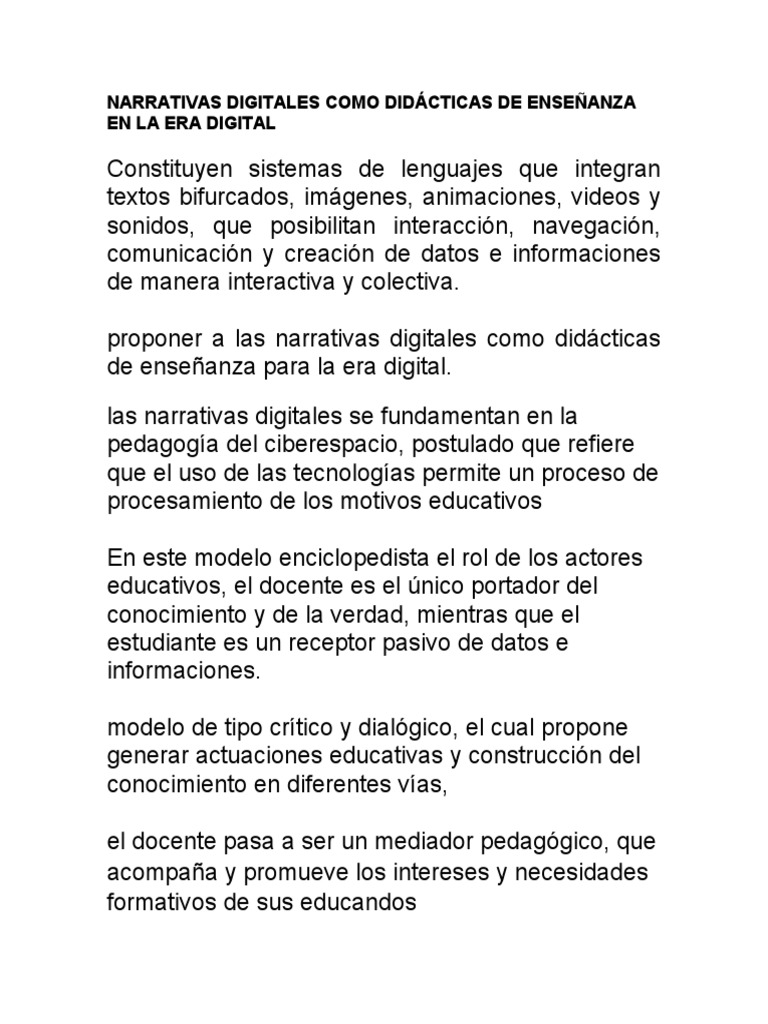 Narrativas Digitales Como Didácticas de Enseñanza en La Era Digital ...