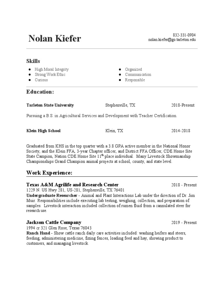 Ag Edu Resume Updated 928 | PDF | Cattle | Livestock