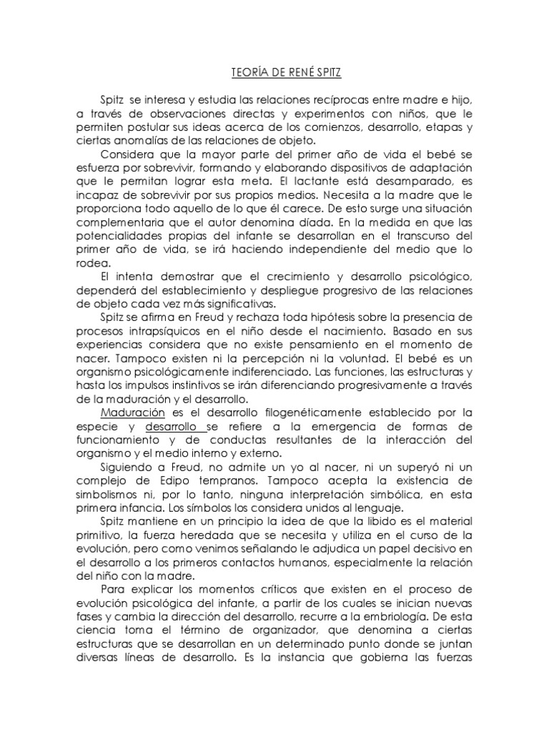 Teoría de René Spitz | PDF | Psique (psicología) | Evolución