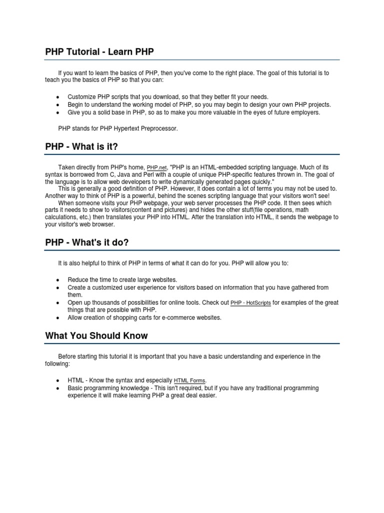 PHP Tizag Tutorial-1 PDF | PDF