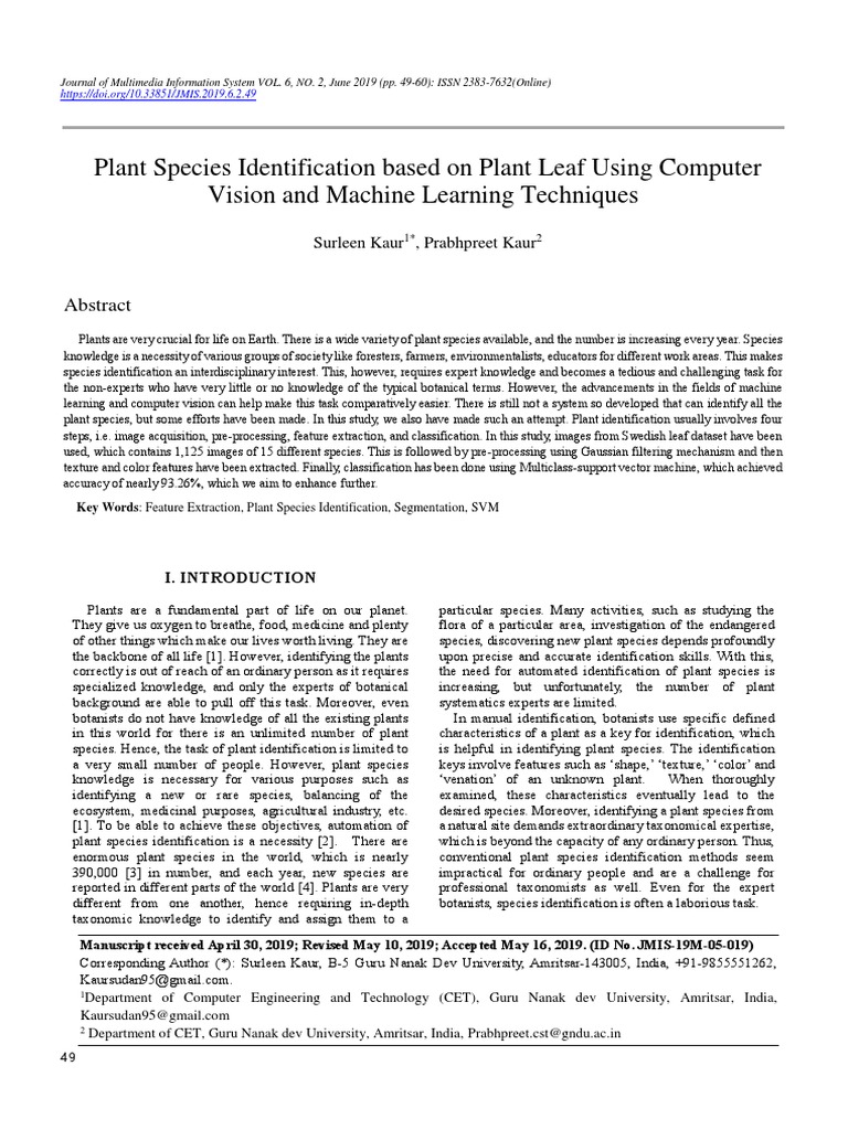 Plant Species Identification Based On Plant Leaf Using Computer Vision ...