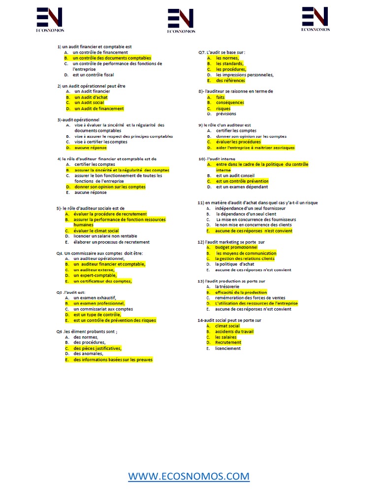 QCM Audit PDF | PDF | Audit financier | Audit