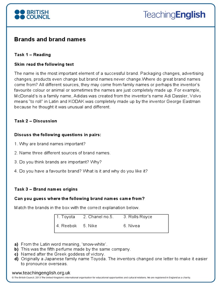 Brands and Brand Names Worksheet | PDF | Brand