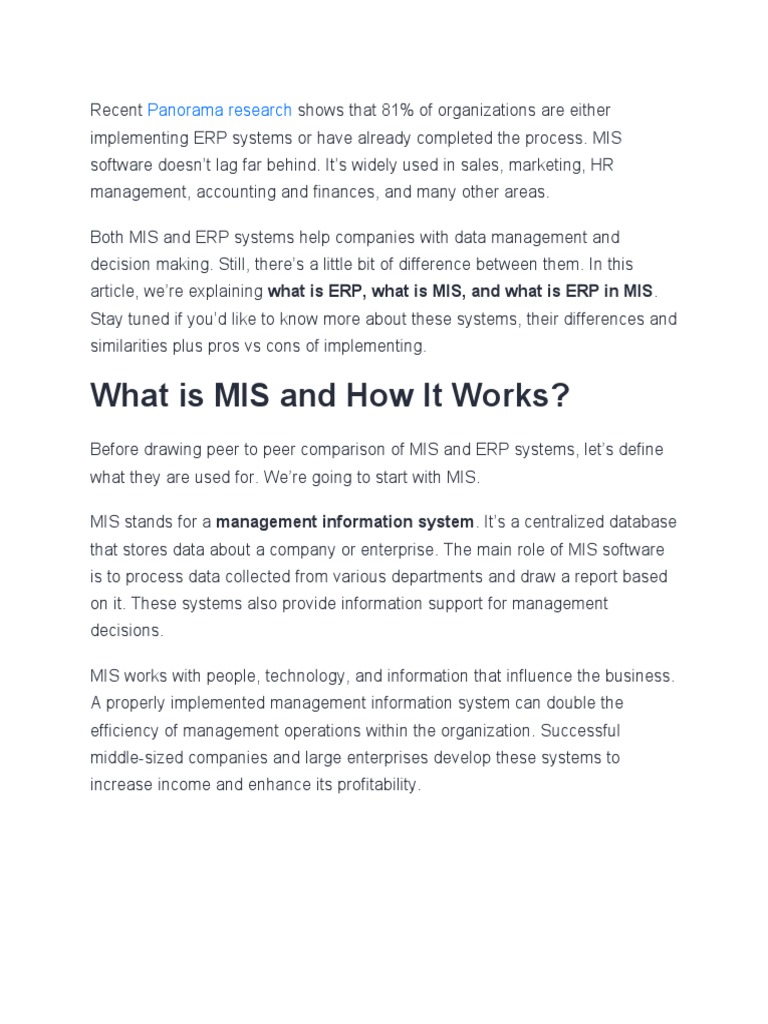 What Is MIS and How It Works?: Panorama Research | PDF | Management ...