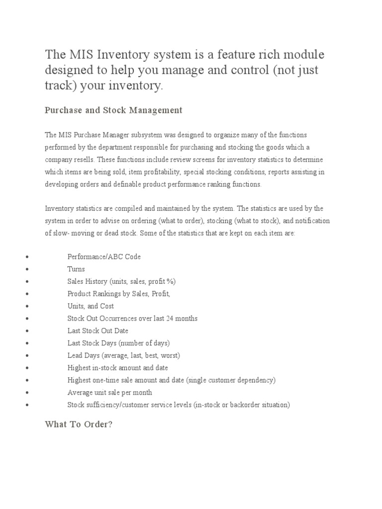 The MIS Inventory System Is A Feature Rich Module Designed To Help You ...