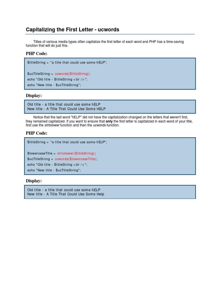 Capitalizing The First Letter - Ucwords: PHP Code | PDF