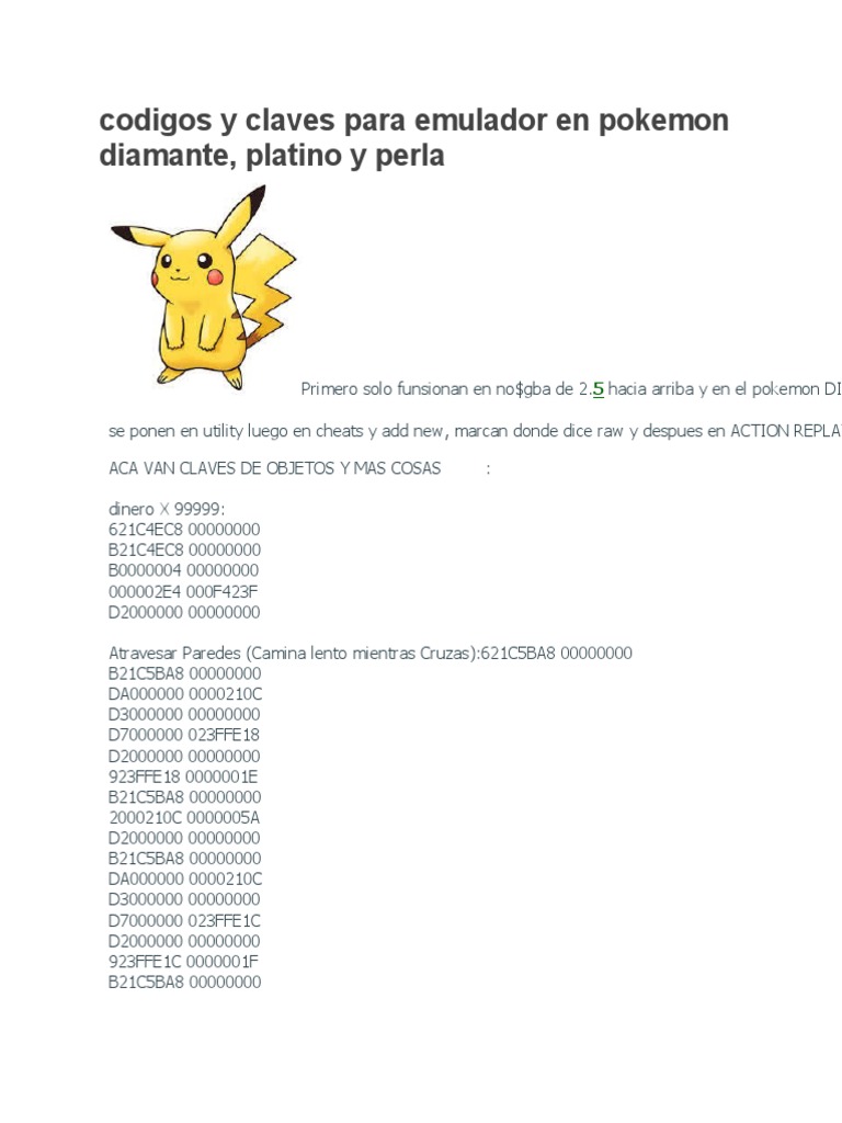Codigos y Claves para Emulador en Pokemon Diamante | PDF | Empresas de ...