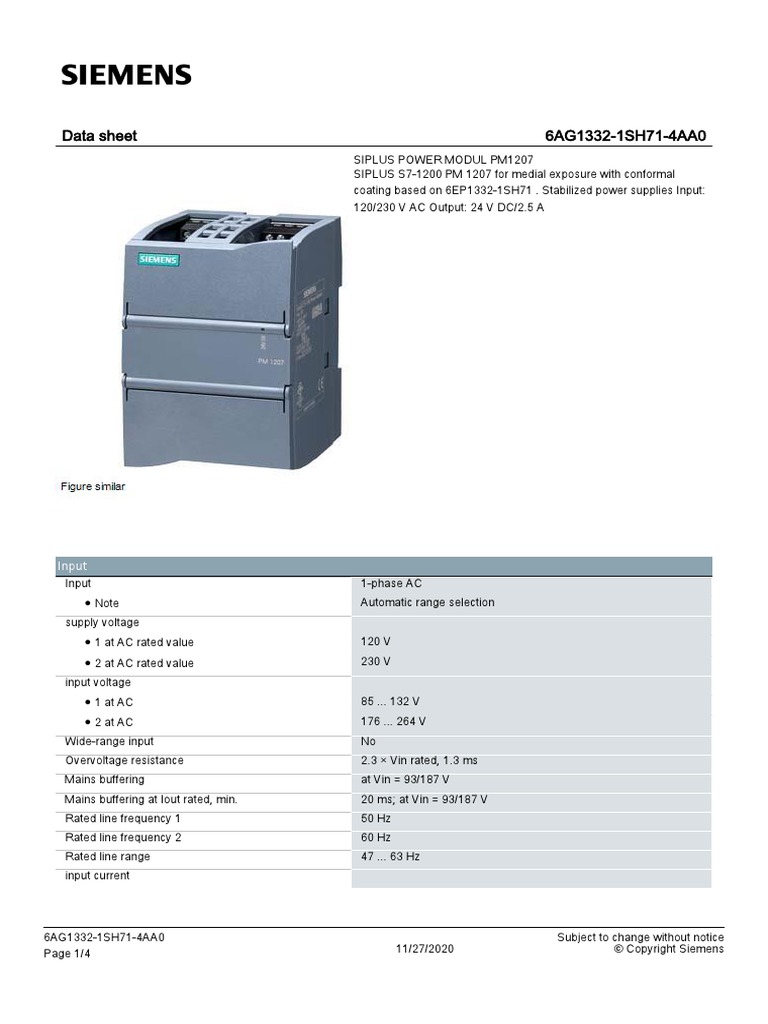 Data Sheet 6AG1332-1SH71-4AA0: Input | PDF | Mains Electricity ...