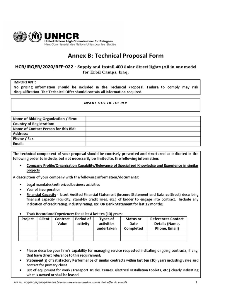 Annex B - Technical Proposal Form | PDF | Specification (Technical ...