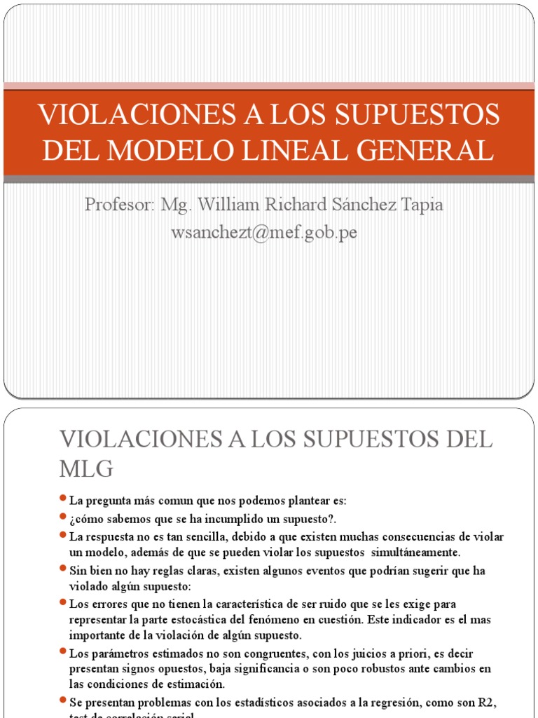 Violaciones A Los Supuestos Del MLG | PDF | Multicolinealidad | Mínimos cuadrados ordinarios