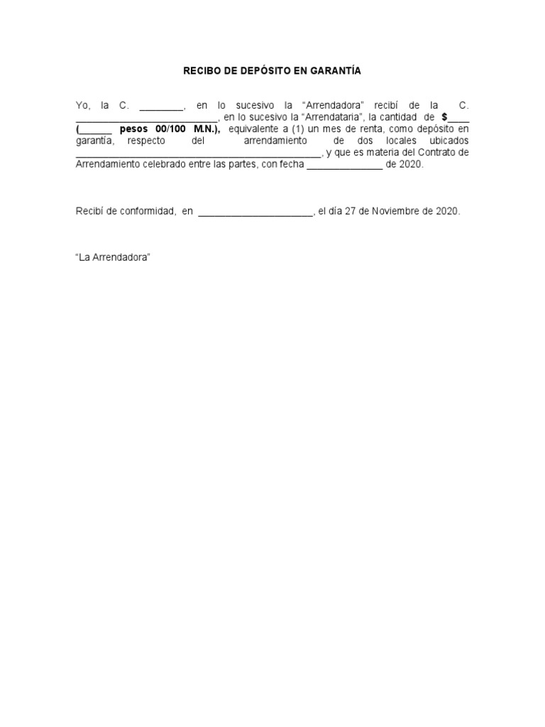 Recibo Depósito en Garantía | PDF