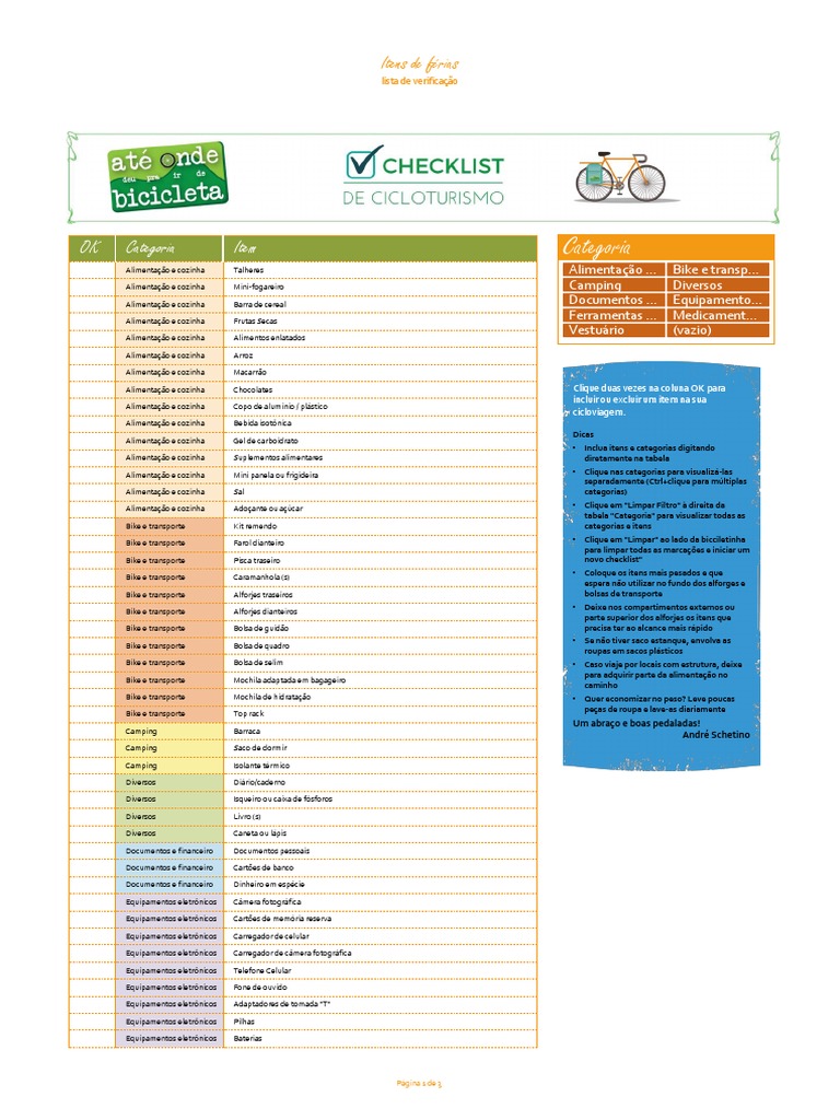 Checklist de Cicloturismo - Ate Onde Deu Pra Ir de Bicicleta | PDF ...