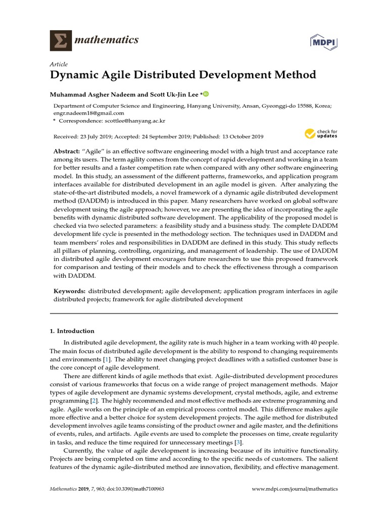 Mathematics-07-00963-V2 - Dynamic Agile Distributed Development Method | PDF | Agile Software ...