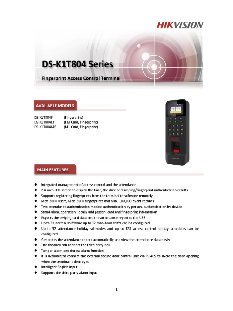 DS-K1T804 Series: Fingerprint Access Control Terminal | PDF | Access ...