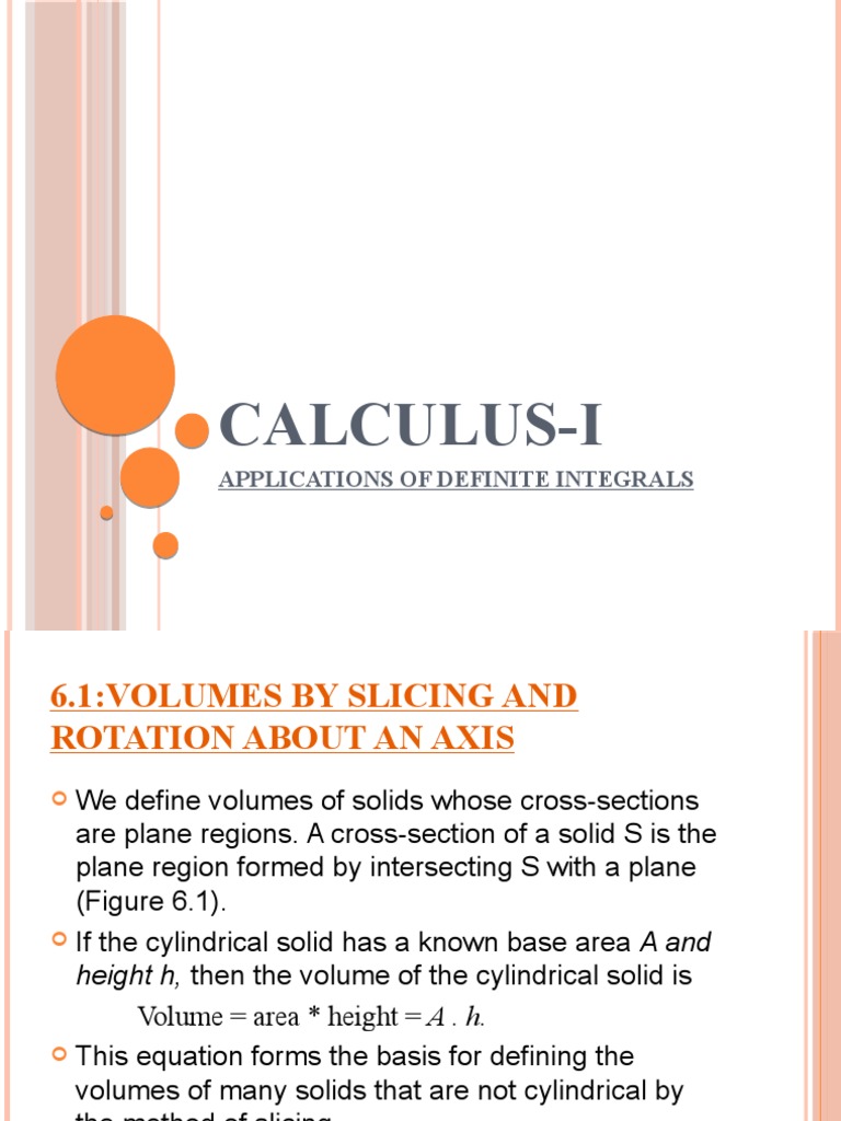 Calculus-I: Applications of Definite Integrals | PDF | Volume | Center ...