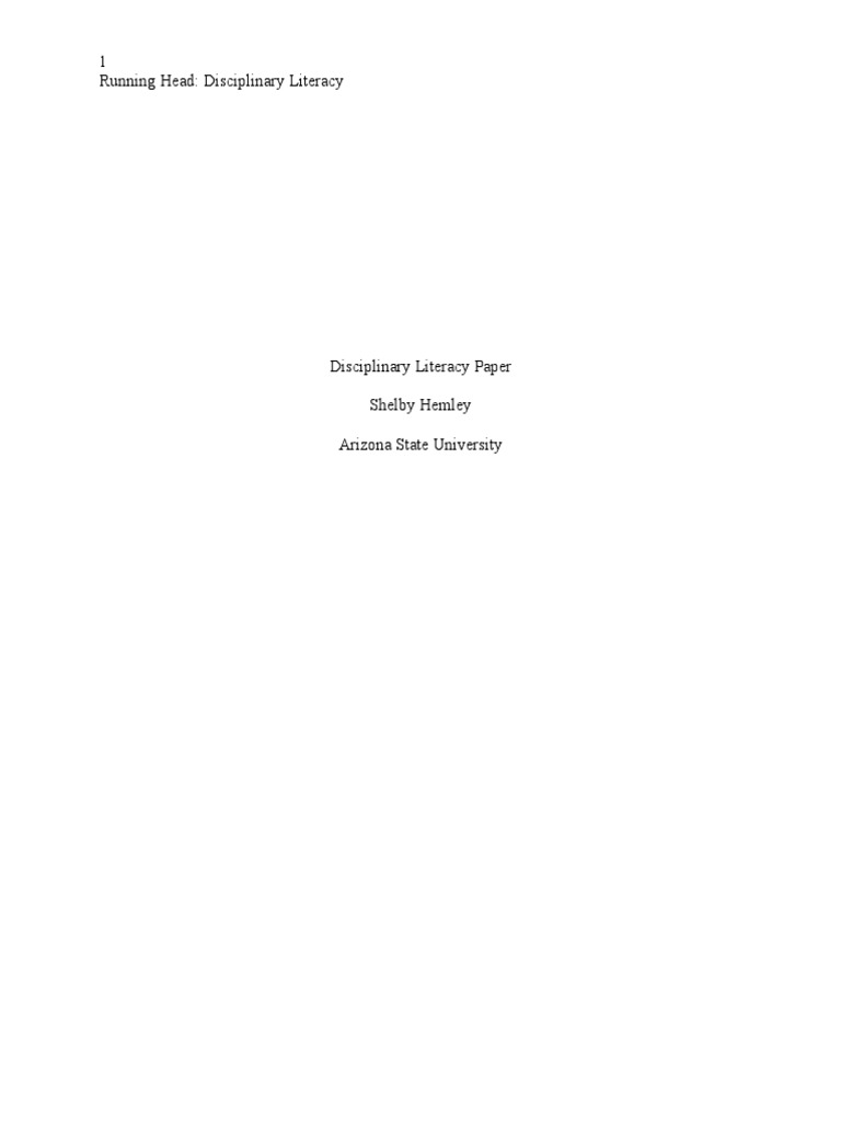 Disciplinary Literacy Paper | PDF | Reading Comprehension | Literacy