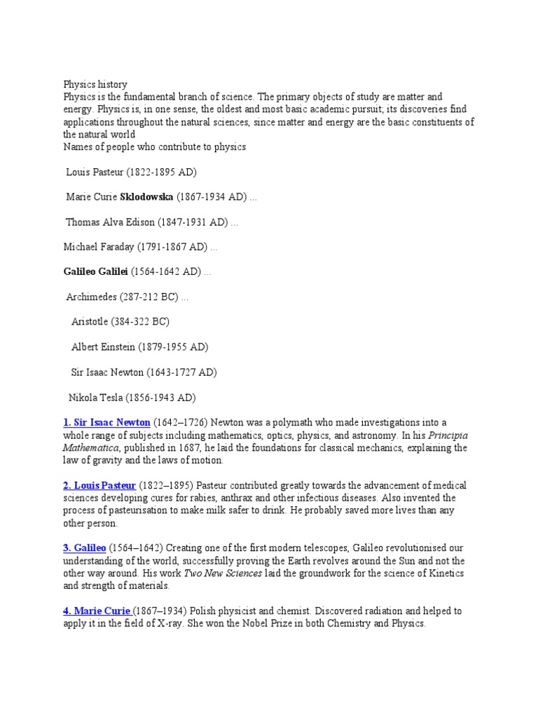 Galileo Galilei (1564-1642 AD) ... : 1. Sir Isaac Newton | PDF ...