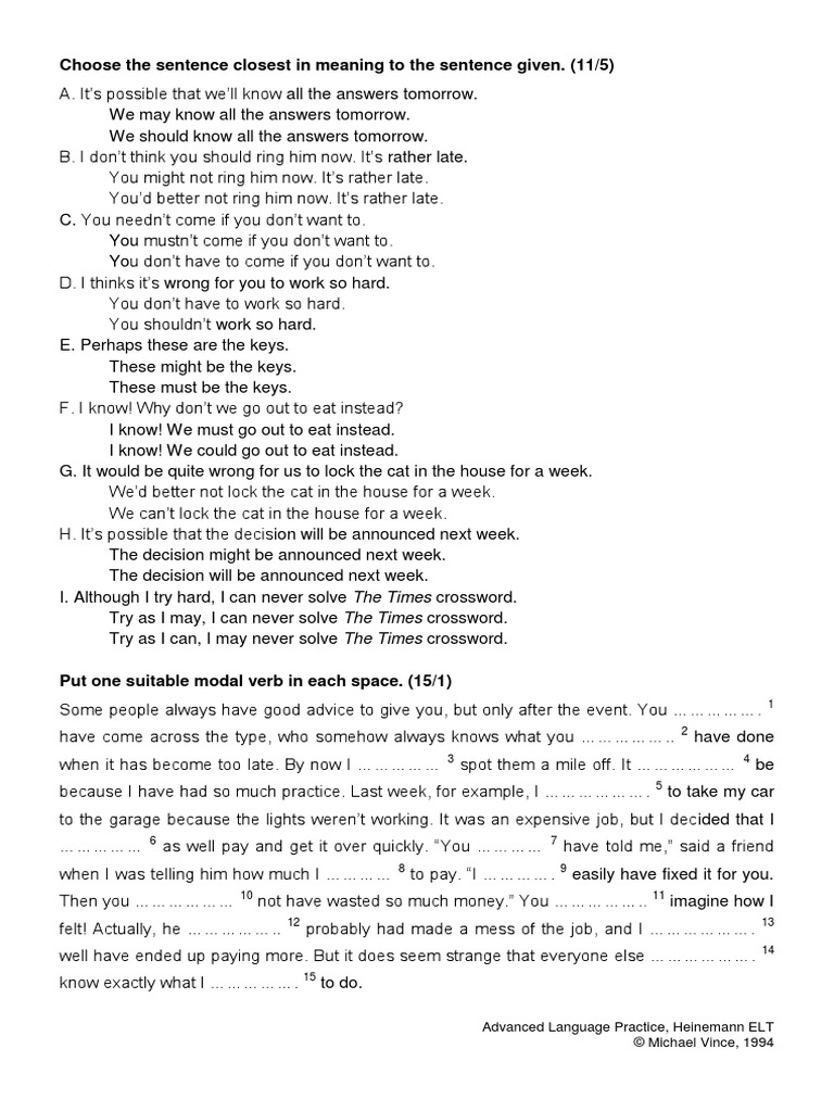 Modal Verbs K | PDF | Crossword | Grammar