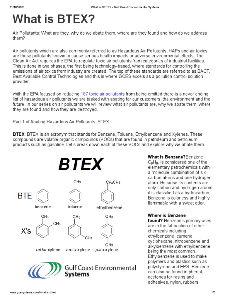 What Is BTEX - Gulf Coast Environmental Systems | PDF | Toluene | Benzene